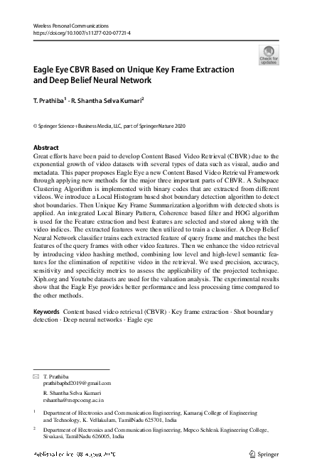 (PDF) Eagle Eye CBVR Based on Unique Key Frame Extraction and Deep ...