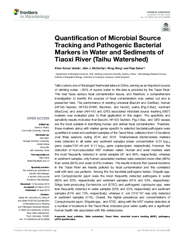 (PDF) Quantification of Microbial Source Tracking and Pathogenic Bacterial Markers in Water and ...