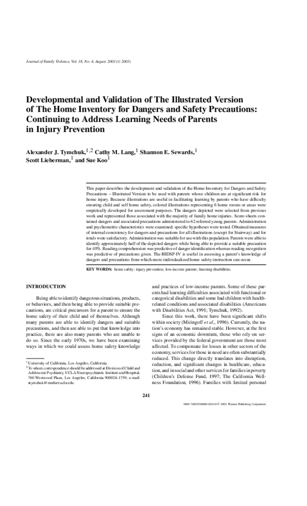 (PDF) Developmental and Validation of The Illustrated Version of The Home Inventory for Dangers ...