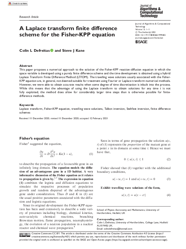 (PDF) A Laplace transform finite difference scheme for the Fisher-KPP ...