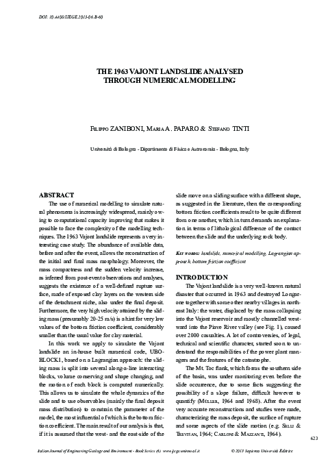 (PDF) The 1963 vajont landslide analysed through numerical modelling