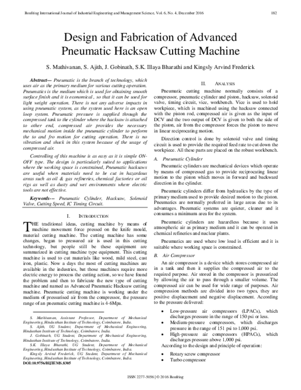 (PDF) Design and Fabrication of Advanced Pneumatic Hacksaw Cutting Machine