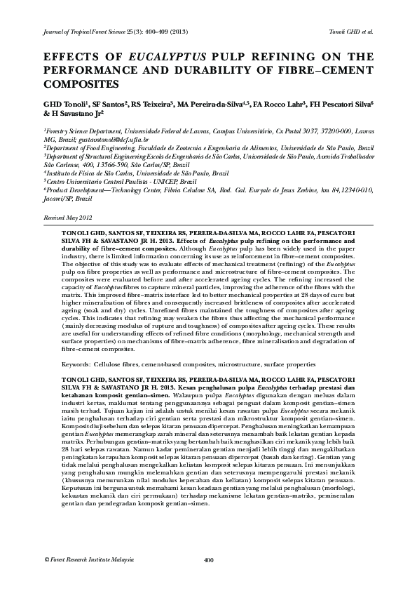 (PDF) Effects of Eucalyptus Pulp Refining on the Performance and ...