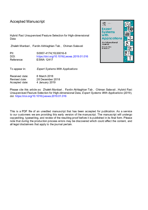 (PDF) Hybrid fast unsupervised feature selection for high-dimensional data