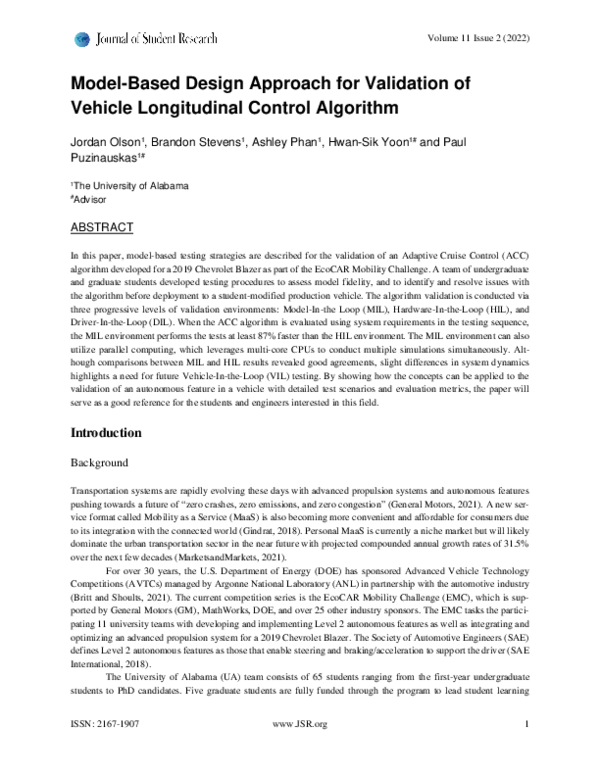 (PDF) Model-Based Design Approach for Validation of Vehicle ...