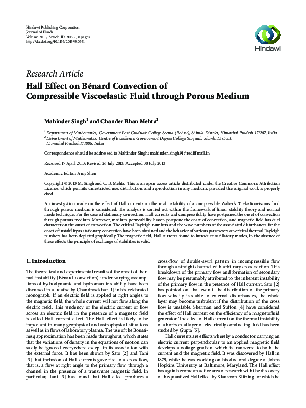 (PDF) Hall Effect on Bénard Convection of Compressible Viscoelastic ...