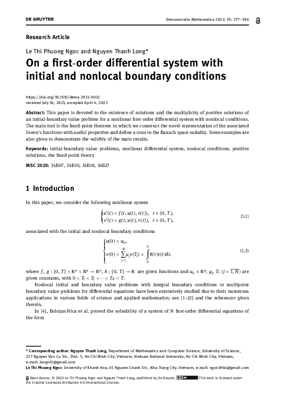 (PDF) On a first-order differential system with initial and nonlocal boundary conditions