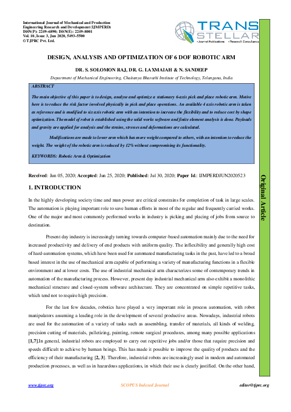 (PDF) Design, Analysis and Optimization of 6 Dof Robotic Arm