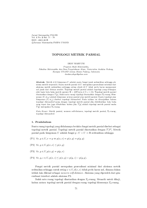 (PDF) Topologi Metrik Parsial