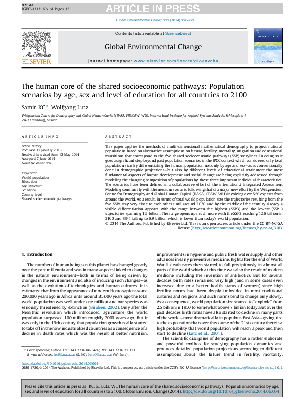 Pdf The Human Core Of The Shared Socioeconomic Pathways Population Scenarios By Age Sex And