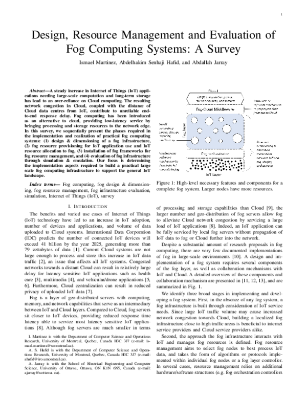 (PDF) Design, Resource Management, and Evaluation of Fog Computing Systems: A Survey | Ismael ...