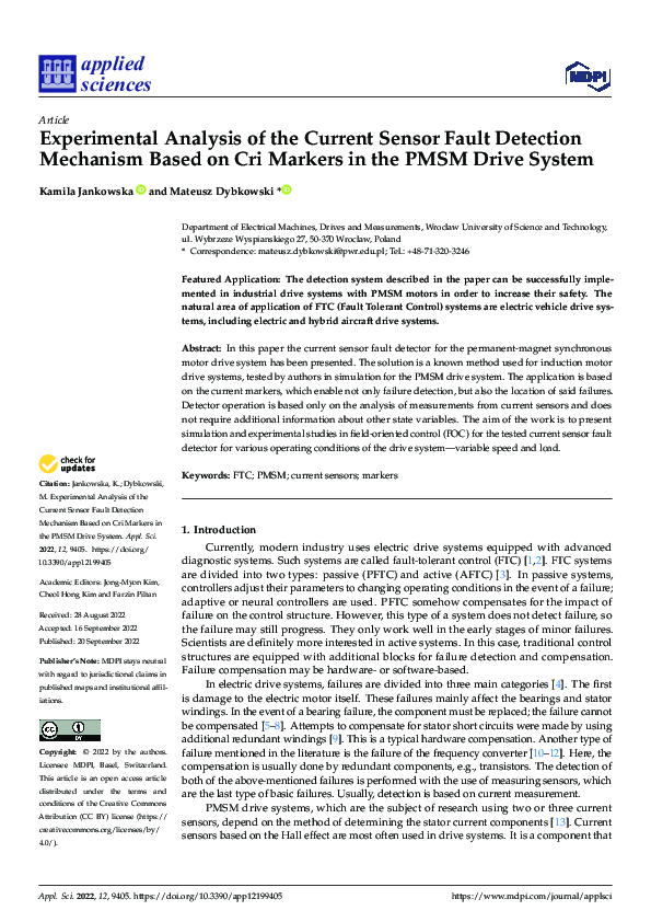 (PDF) Experimental Analysis of the Current Sensor Fault Detection Mechanism Based on Cri Markers ...