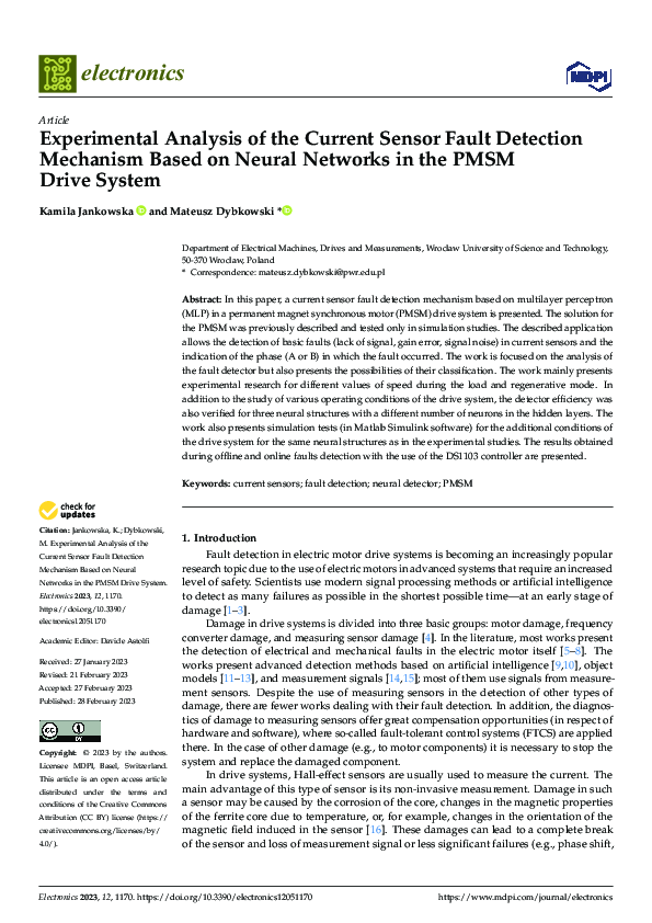 Pdf Experimental Analysis Of The Current Sensor Fault Detection