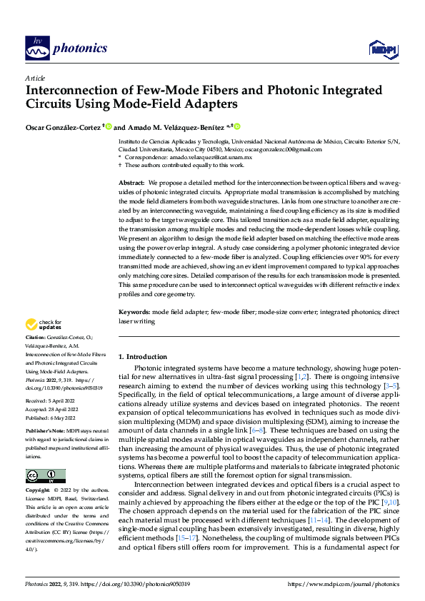 (PDF) Interconnection of Few-Mode Fibers and Photonic Integrated Circuits Using Mode-Field Adapters