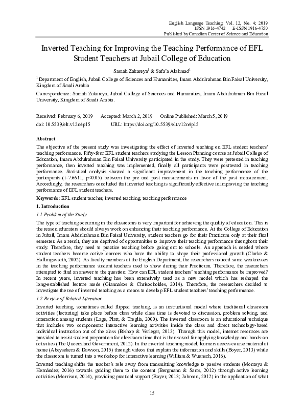 (PDF) Inverted Teaching for Improving the Teaching Performance of EFL Student Teachers at Jubail ...