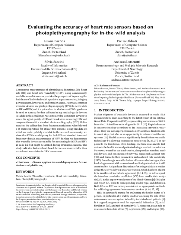 Pdf Evaluating The Accuracy Of Heart Rate Sensors Based On Photoplethysmography For In The