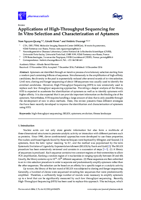 (PDF) Applications of High-Throughput Sequencing for In Vitro Selection and Characterization of ...