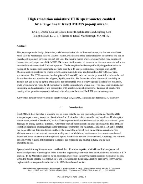 (PDF) High-resolution miniature FTIR spectrometer enabled by a large ...