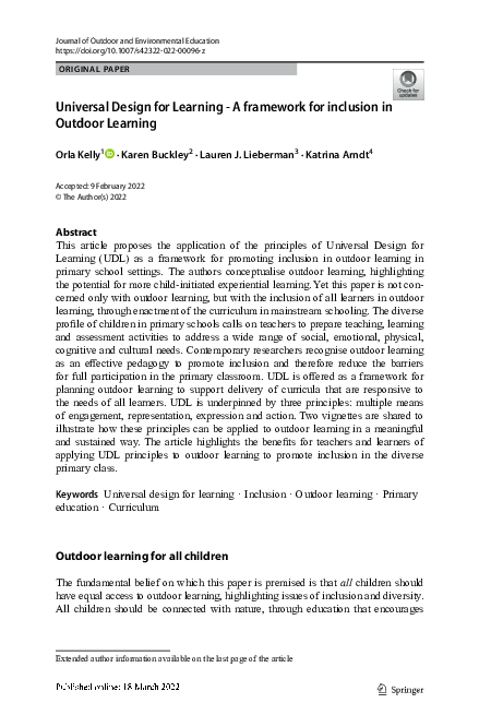 (PDF) Universal Design for Learning - A framework for inclusion in Outdoor Learning | Karen ...