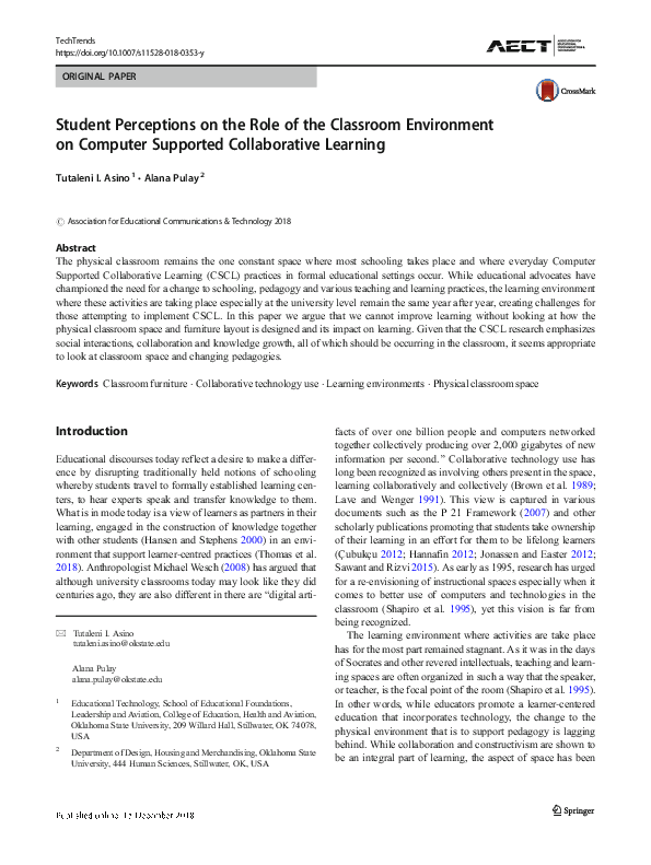 (PDF) Student Perceptions on the Role of the Classroom Environment on Computer Supported ...