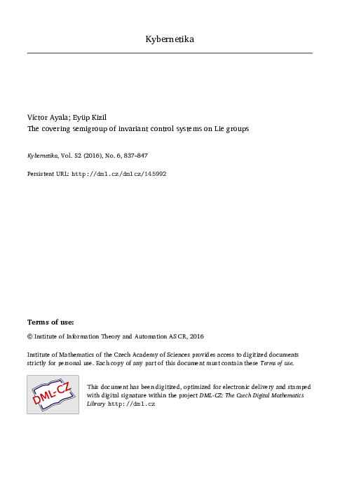 (PDF) The covering semigroup of invariant control systems on Lie groups