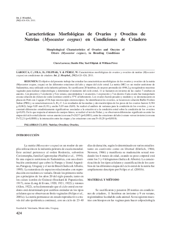 (PDF) Caracter sticas Morfol gicas de Ovarios y Ovocitos de Nutrias (Myocastor coypus) en ...