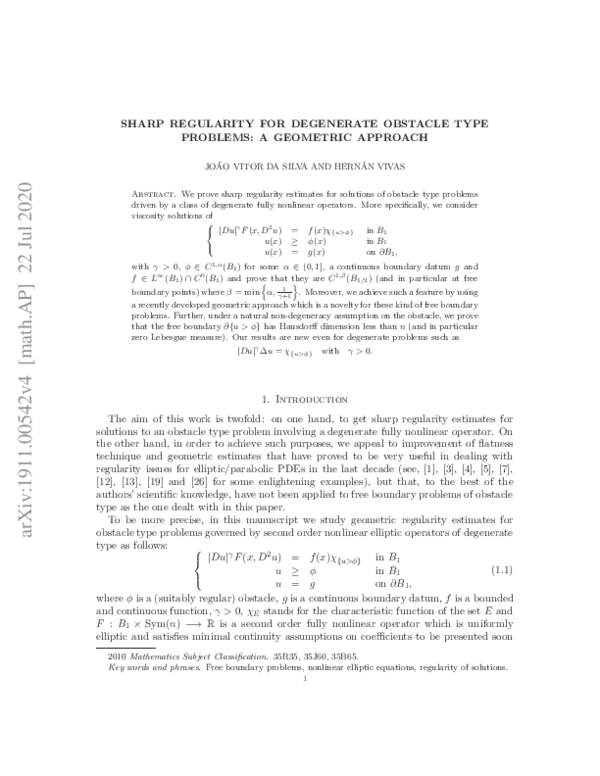 (PDF) Sharp regularity for degenerate obstacle type problems: A geometric approach
