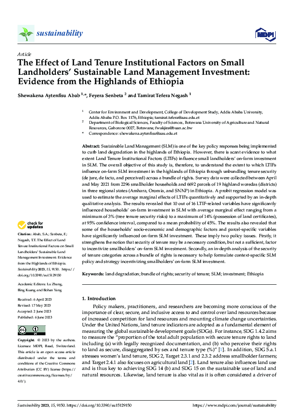 (PDF) The Effect of Land Tenure Institutional Factors on Small ...