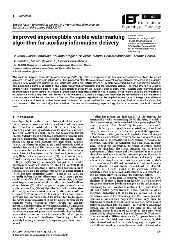 (PDF) Improved imperceptible visible watermarking algorithm for auxiliary informationdelivery