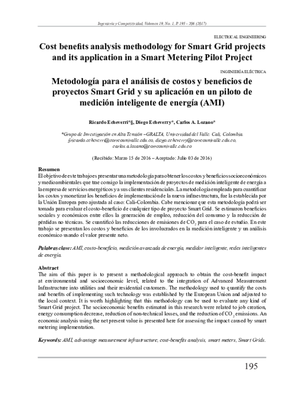 (PDF) Cost benefits analysis methodology for Smart Grid projects and its application in a Smart ...