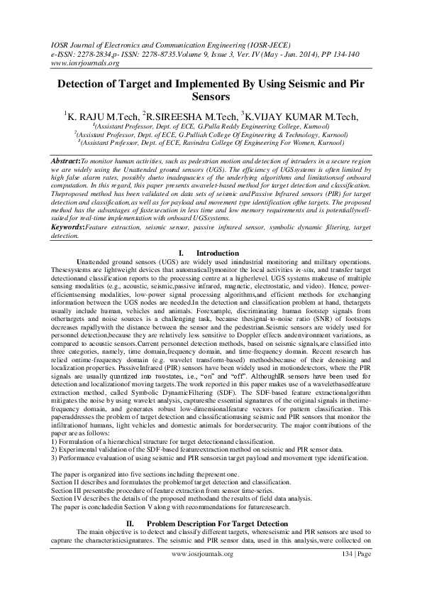 (PDF) Detection of Target and Implemented By Using Seismic and Pir Sensors