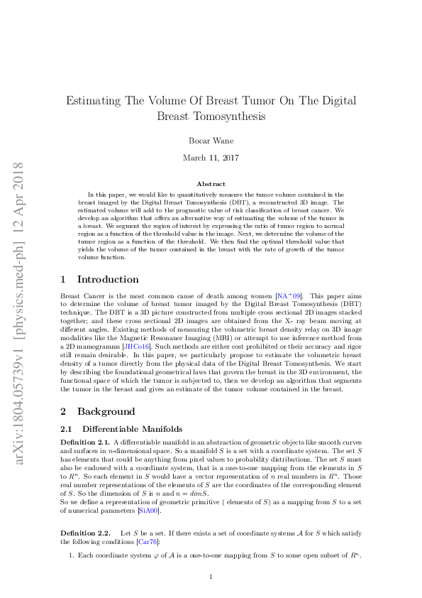 (PDF) Estimating The Volume of Breast Tumor On The Digital Breast Tomosynthesis