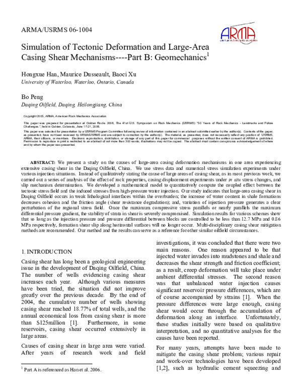 (PDF) Simulation of Tectonic Deformation and Large-Area Casing Shear ...