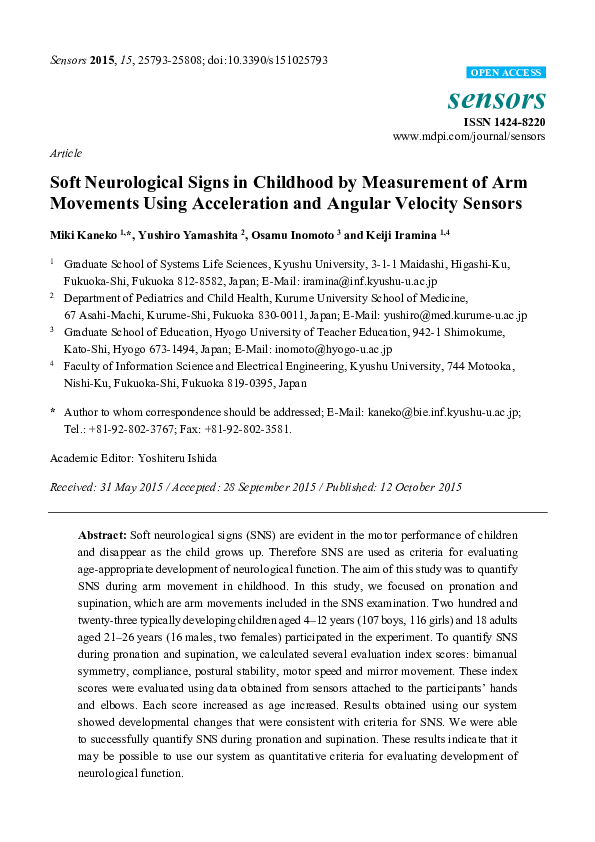 (PDF) Soft Neurological Signs in Childhood by Measurement of Arm ...
