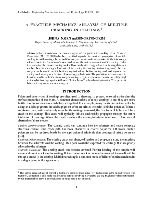 (PDF) A fracture mechanics analysis of multiple cracking in coatings