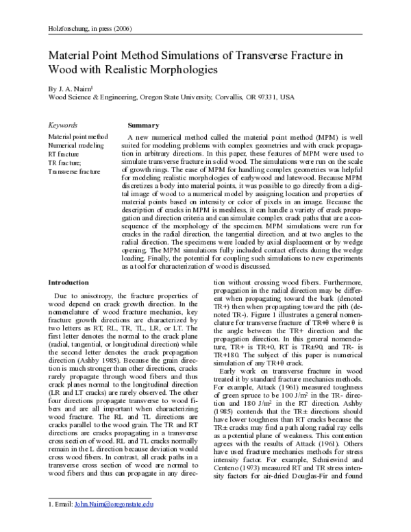 (PDF) Material point method simulations of transverse fracture in wood with realistic morphologies