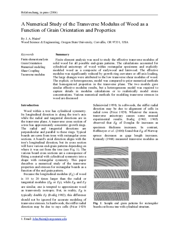 (PDF) A numerical study of the transverse modulus of wood as a function ...