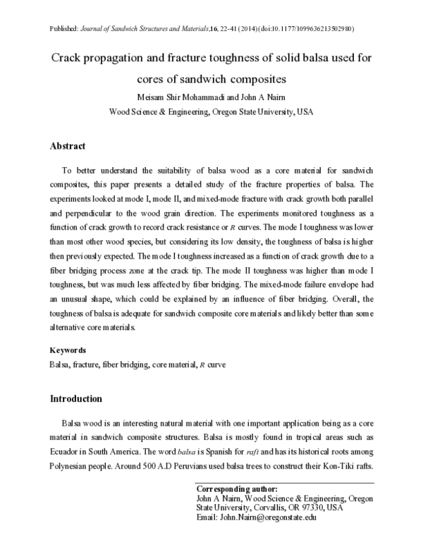 (PDF) Crack propagation and fracture toughness of solid balsa used for ...