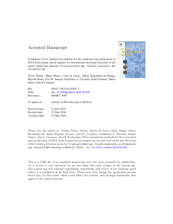 Pdf Evaluation Of Five Commercial Methods For The Extraction And Purification Of Dna From