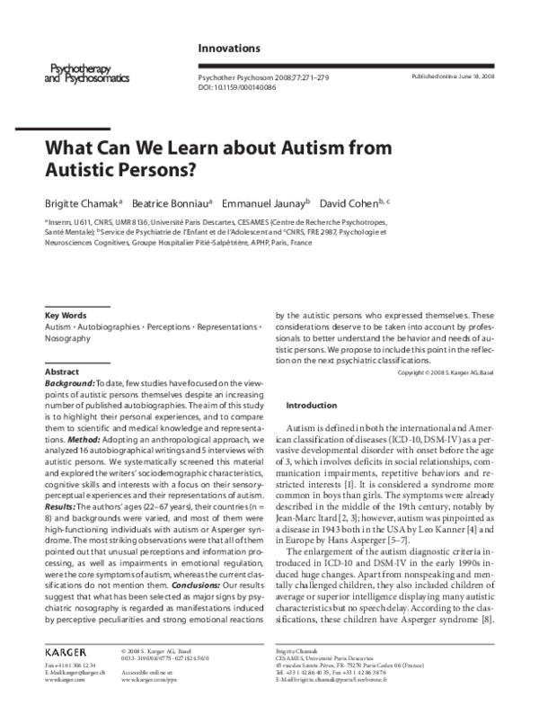 (PDF) What can we learn about autism from autistic persons?