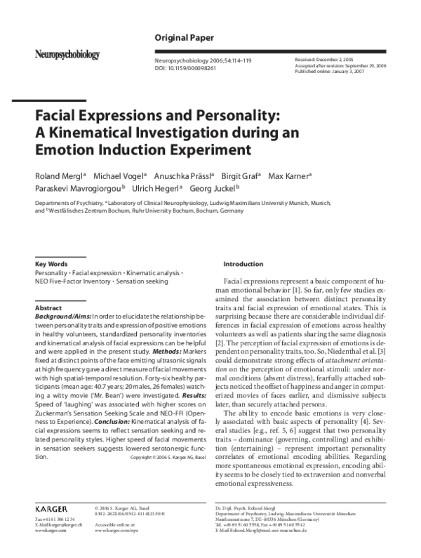 (PDF) Facial Expressions and Personality: A Kinematical Investigation ...