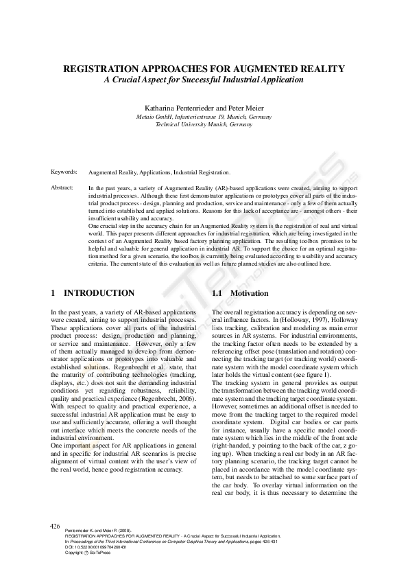 (PDF) REGISTRATION APPROACHES FOR AUGMENTED REALITY - A Crucial Aspect for Successful Industrial ...