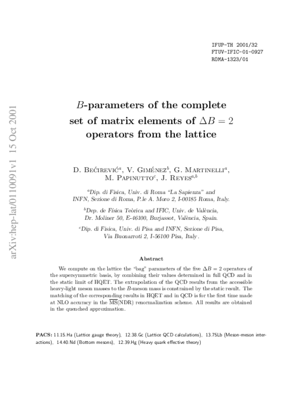 Pdf B Parameters Of The Complete Set Of Matrix Elements Of Δb 2