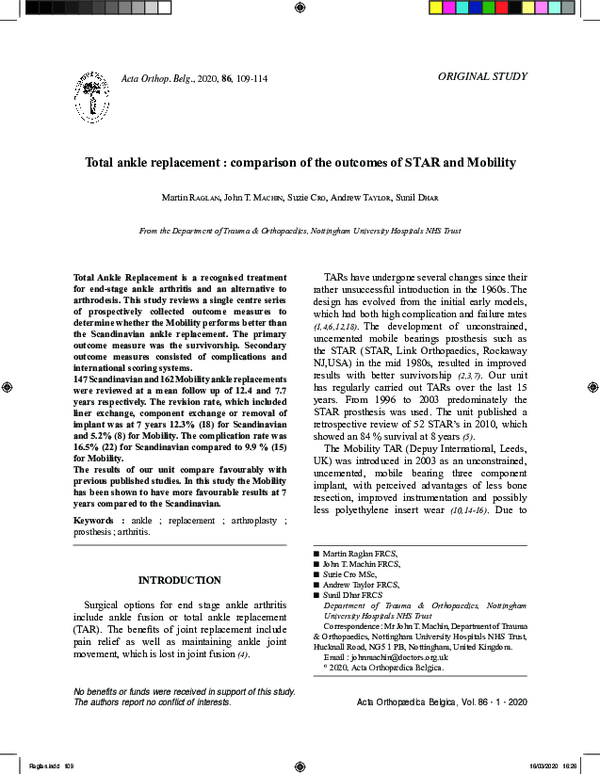 (PDF) Total ankle replacement : comparison of the outcomes of STAR and ...