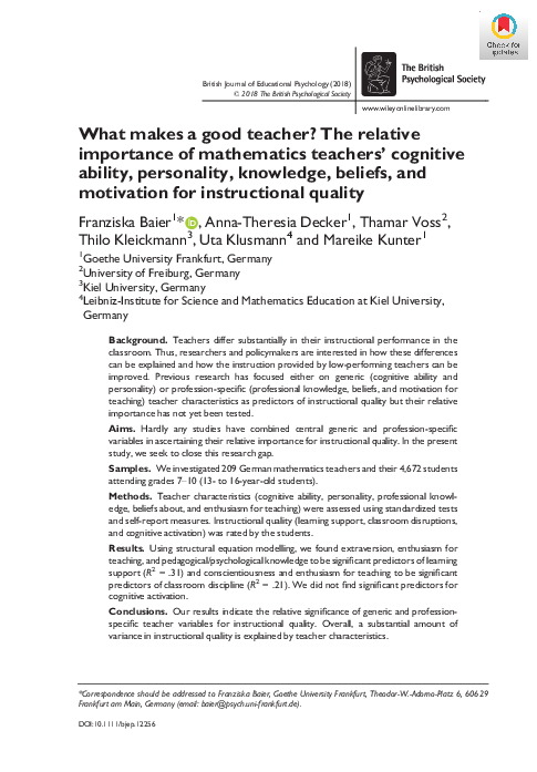 (PDF) What makes a good teacher? The relative importance of mathematics ...