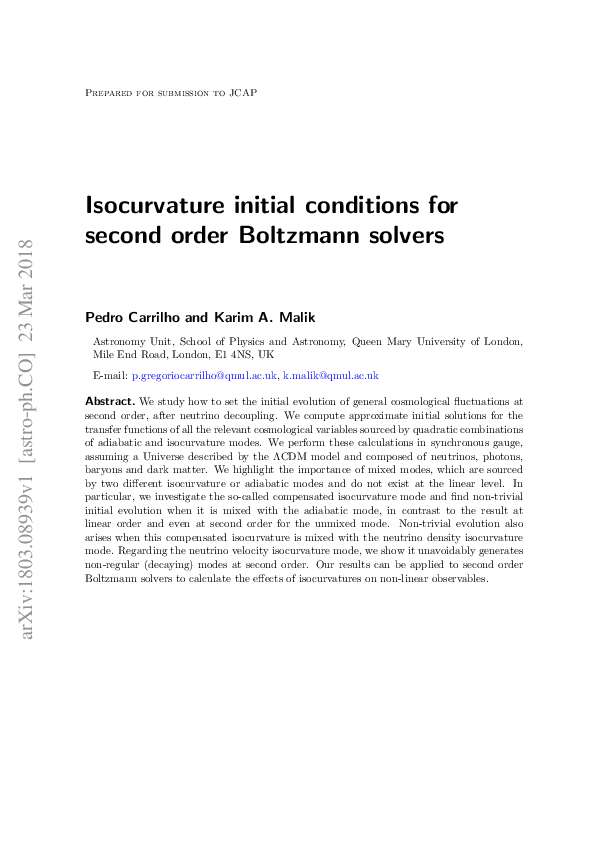 (PDF) Isocurvature initial conditions for second order Boltzmann solvers | Pedro Carrilho ...