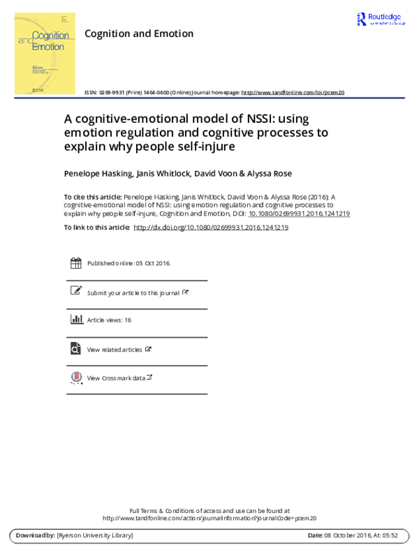 (PDF) A cognitive-emotional model of NSSI: using emotion regulation and ...