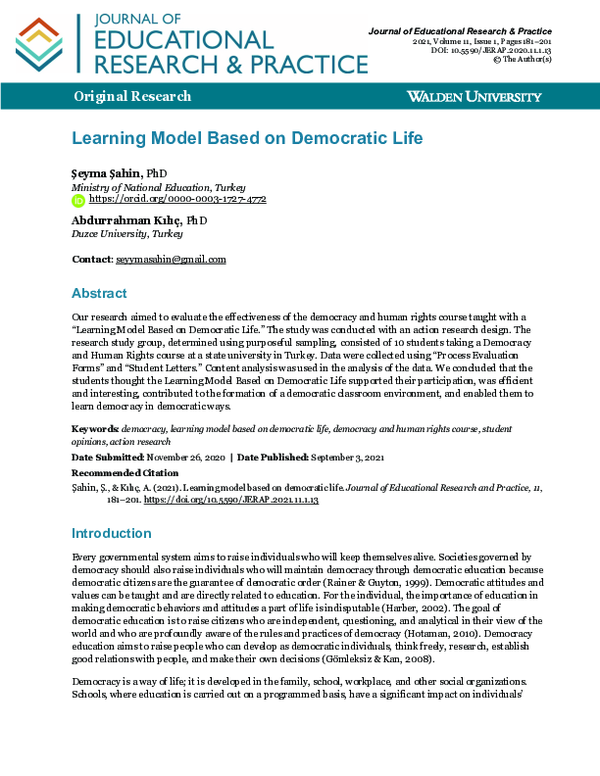 (PDF) Learning Model Based On Democratic Life