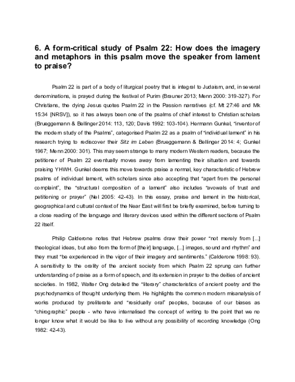 (PDF) A form-critical study of Psalm 22: How does the imagery and ...