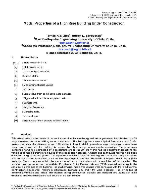 (PDF) Modal Properties of a High Rise Building Under Construction